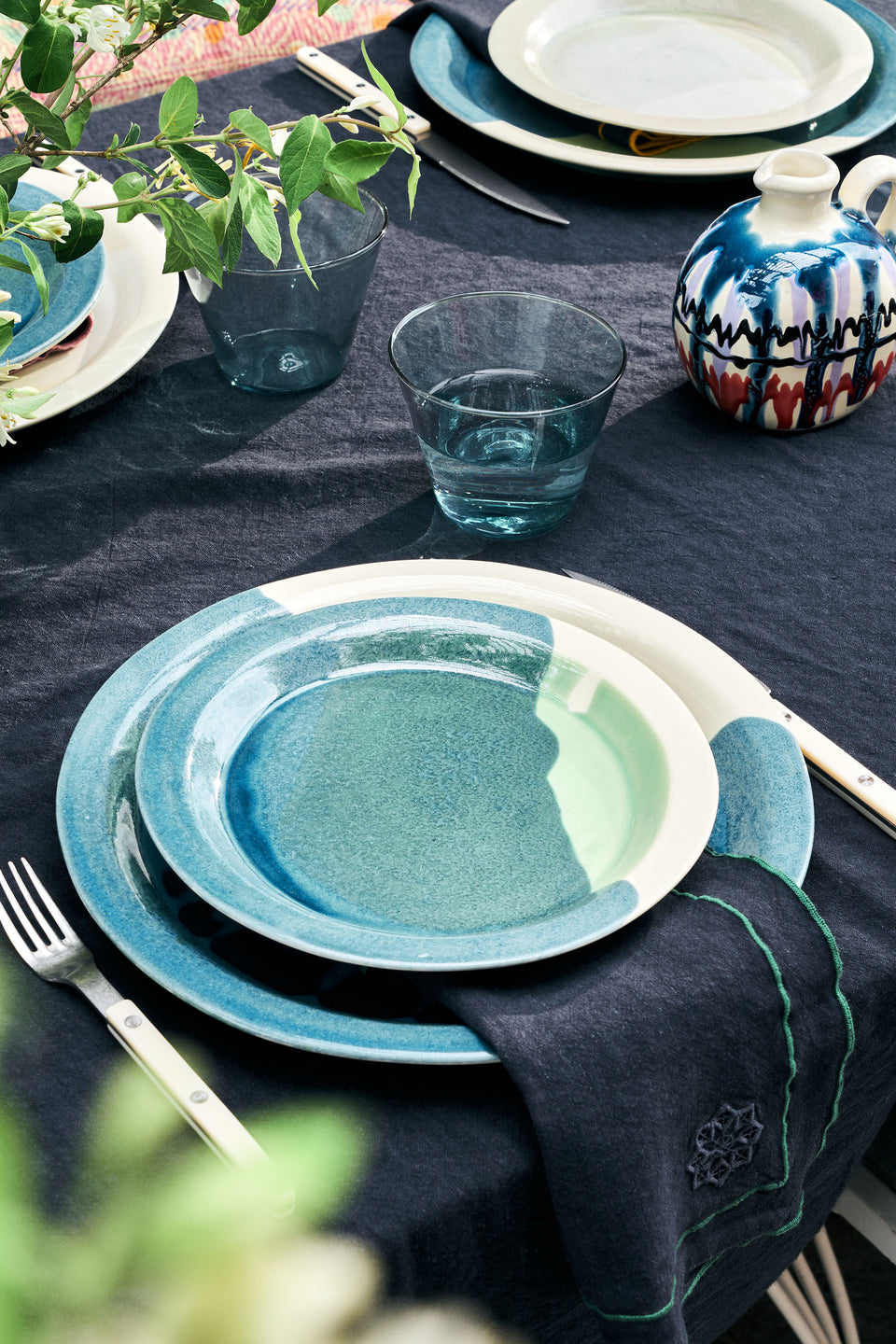 Green & Blue Ink Ceramic Dinner Plate | Rentrayage