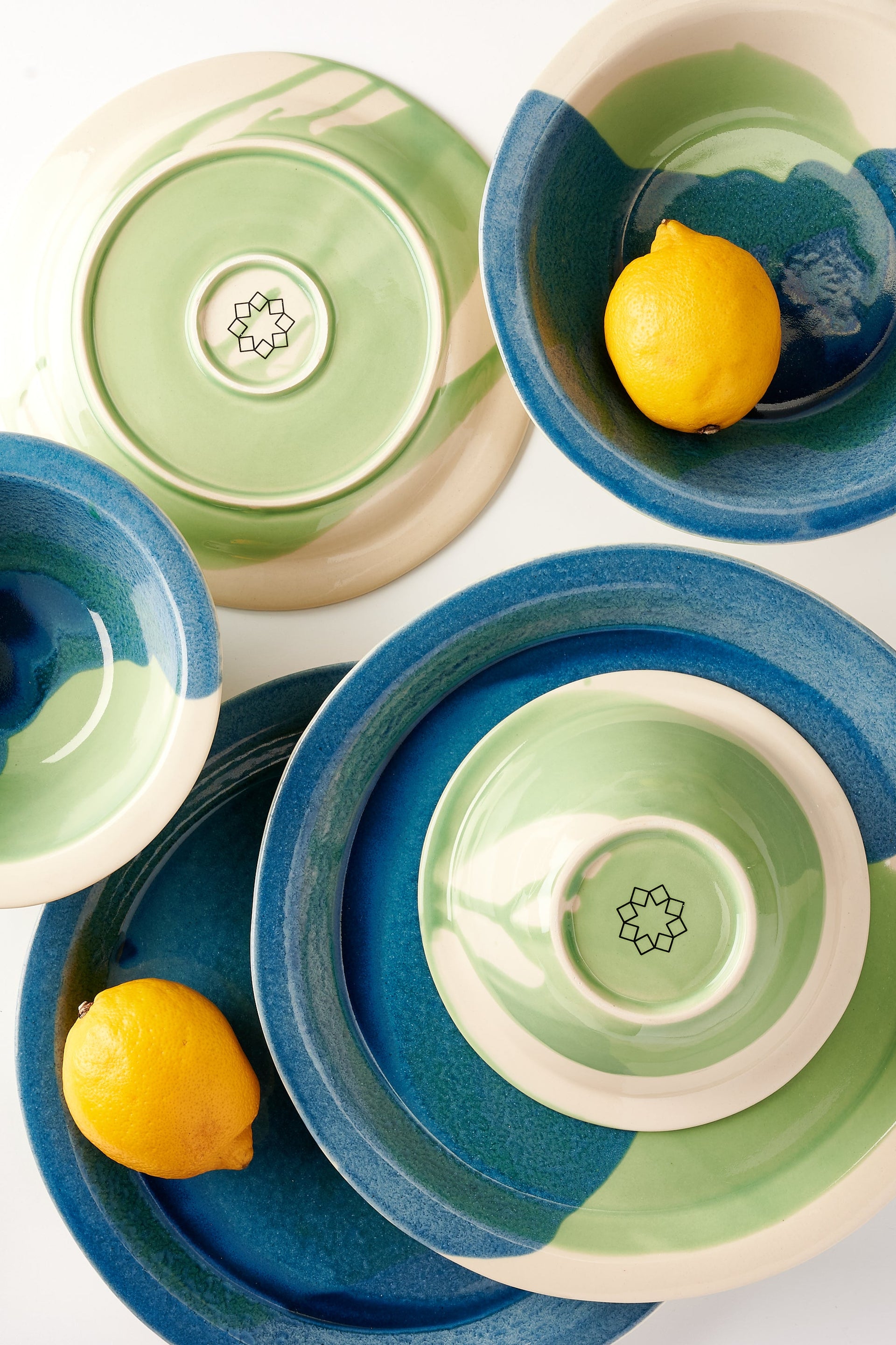 Green & Blue Ink Ceramic Dinner Plate | Rentrayage
