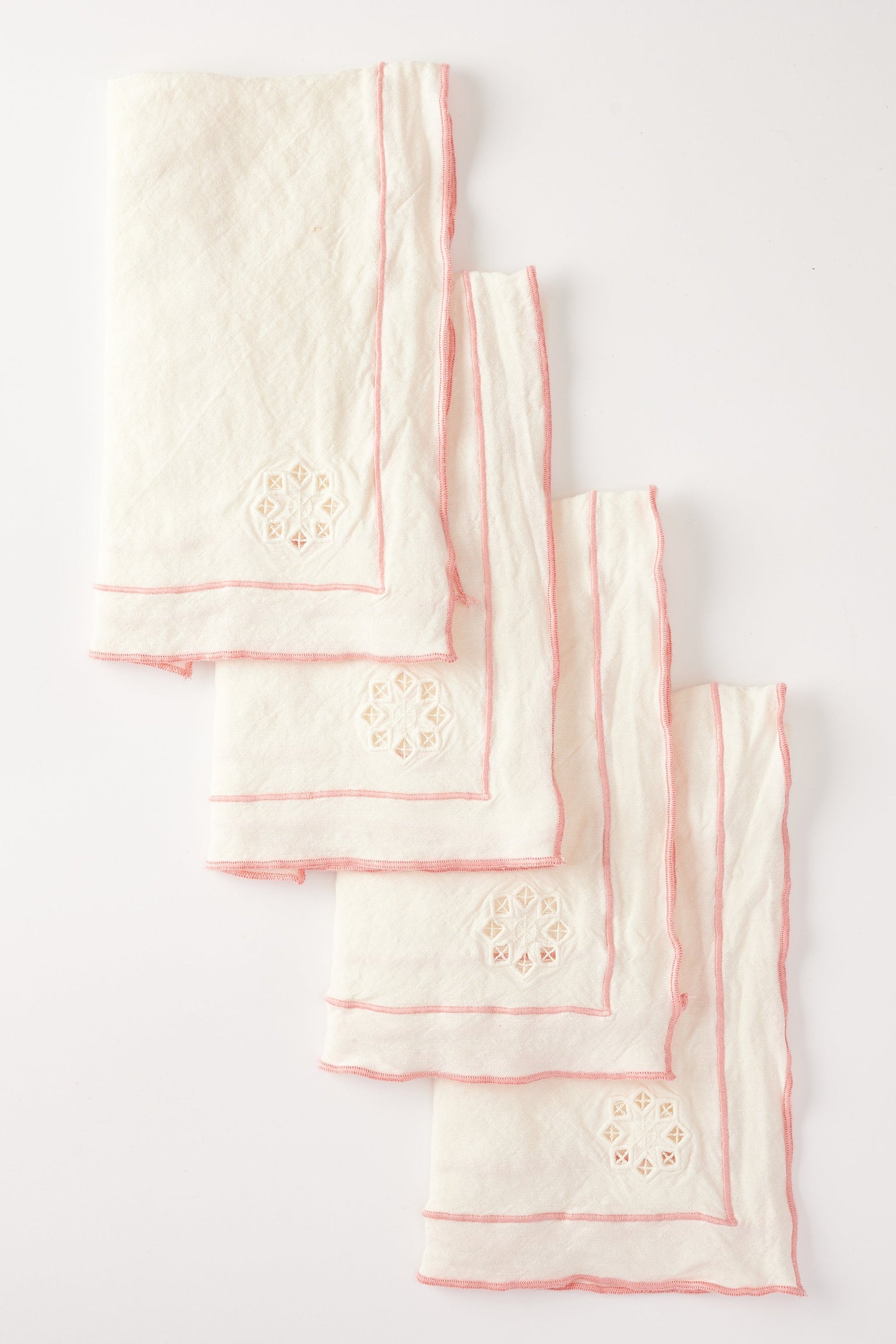 Linen & Bamboo Reusable Cloth Napkins | Cream & Peony Pink | Rentrayage