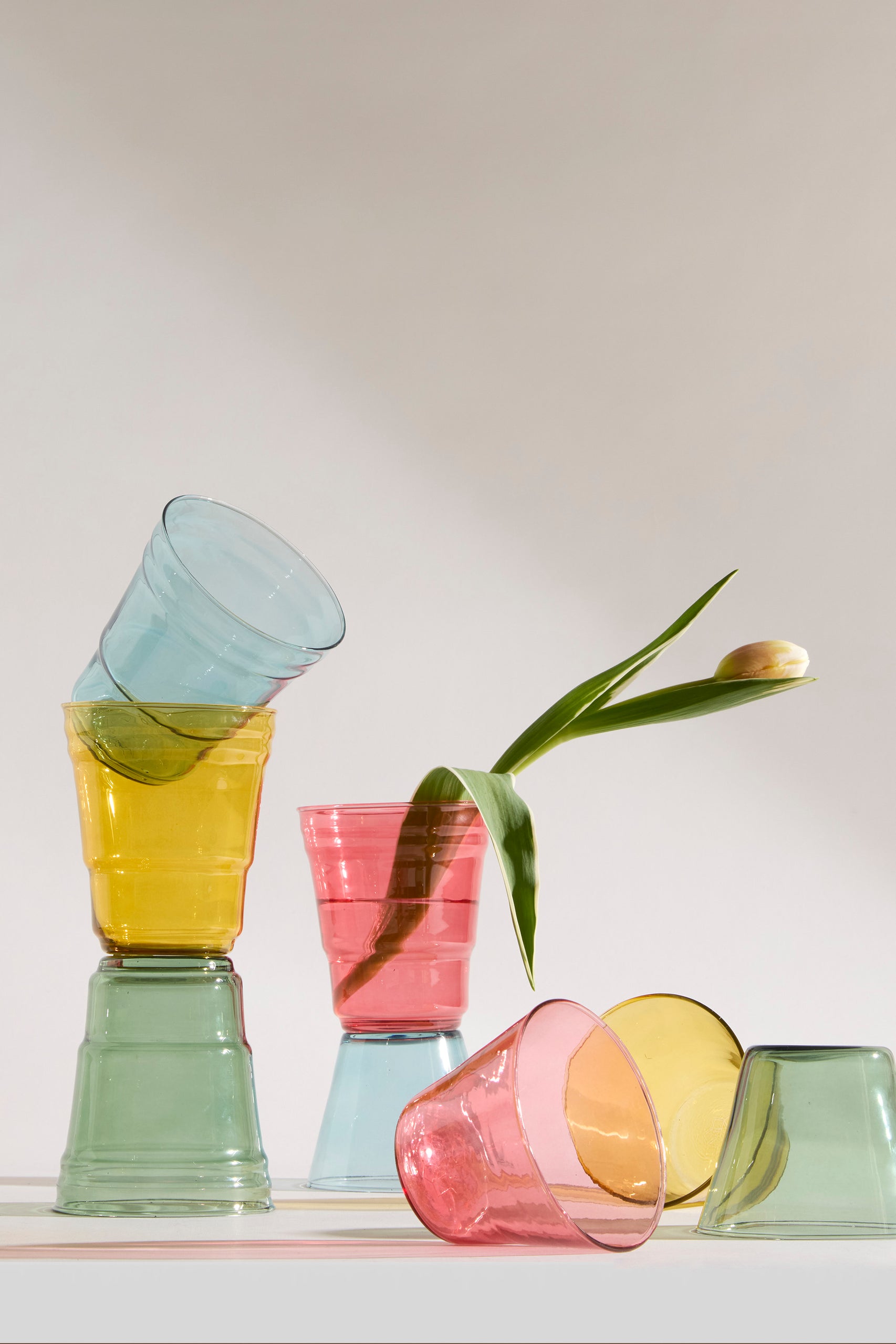 Peony Pink Recycled Glass Tall Drinking Glasses | Rentrayage